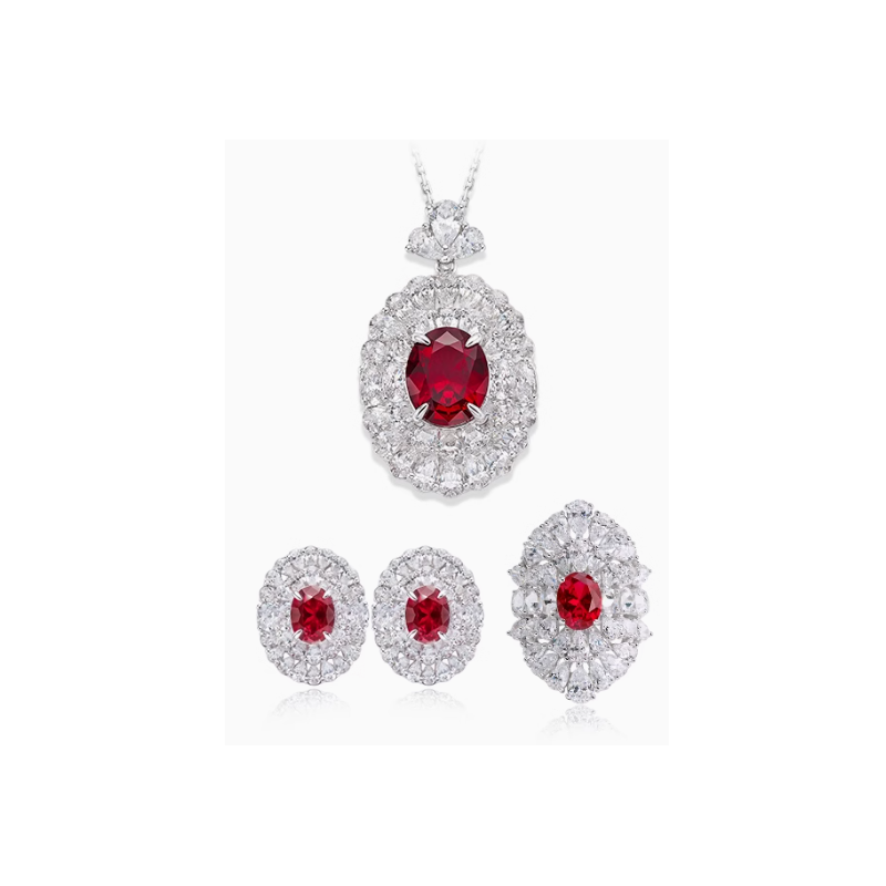 Original Ruby Energy Goose Ancient Oval Gem Art Jewelset Online for Sale