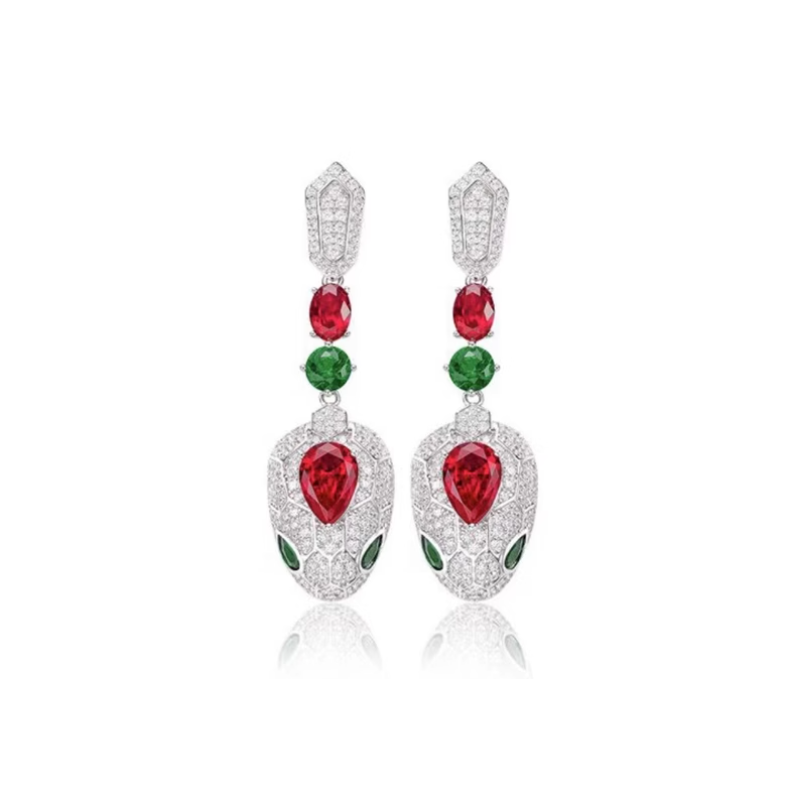 Ruby Emerald Energy Goose Snake Art Earring for Health & Harmony