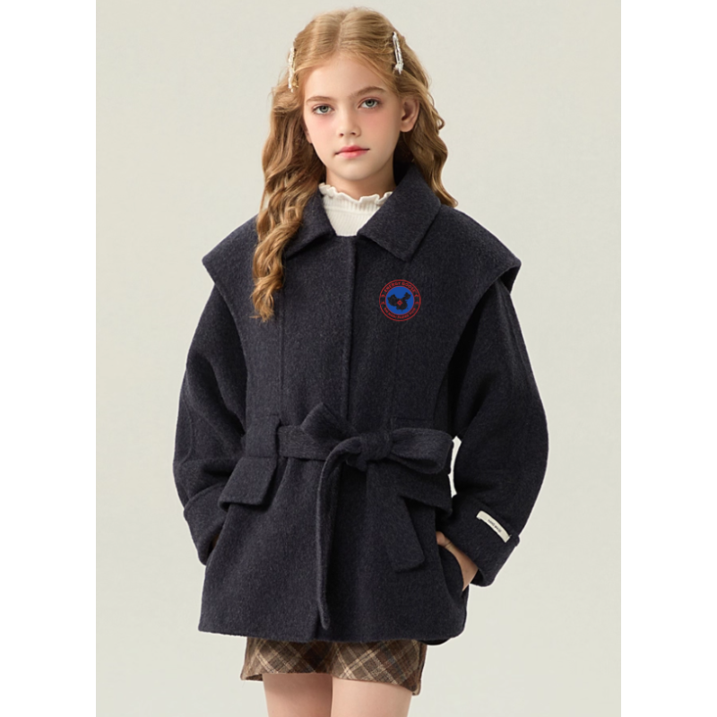 Fashion Elite Style Dim Gray Energy Goose Belt Kid's Wool Coat Online ...